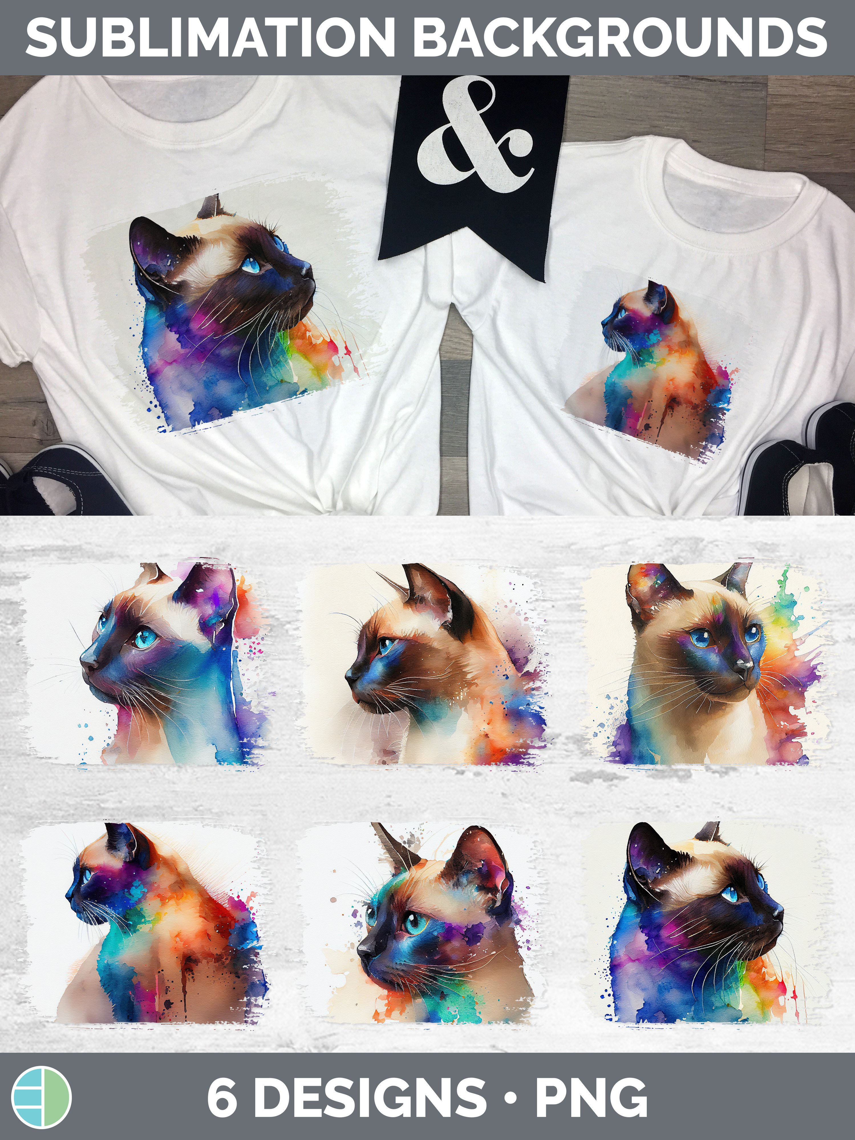 Rainbow Siamese Cat Distressed Sublimation Background Panel