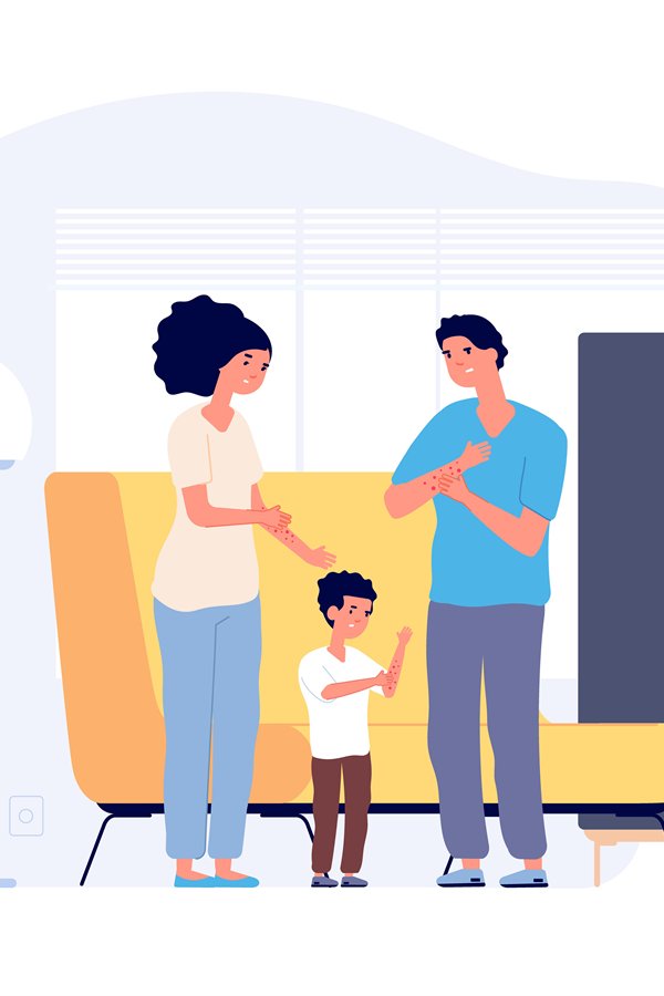 Scratching skin. Allergic reactions, guy scared eczema. Derm