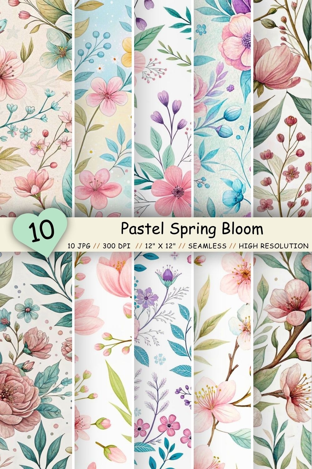 Pastel Spring Bloom Seamless Pattern, Seamless Digital Paper
