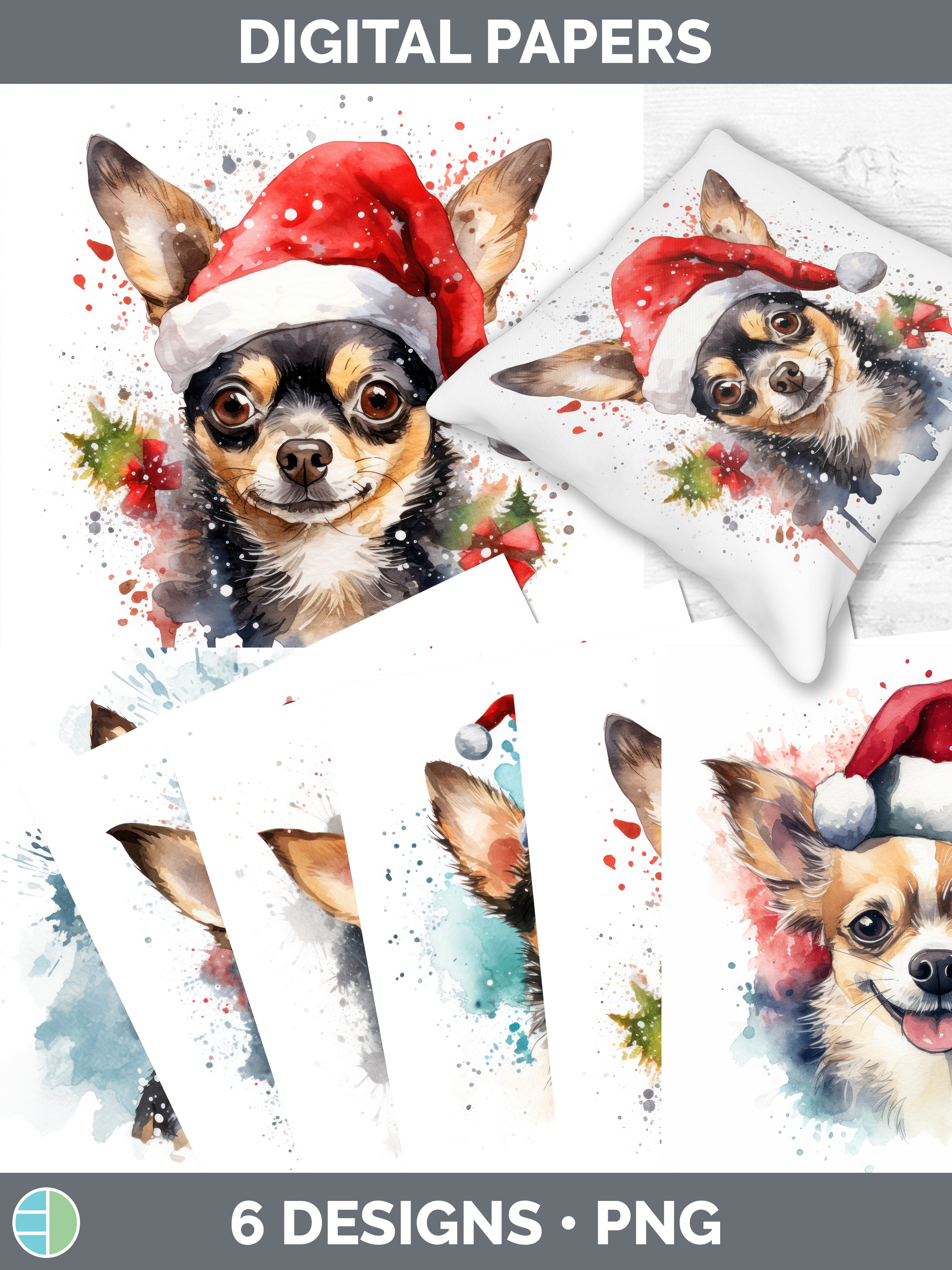 Christmas Santa Hat Chihuahua Dog Paper Backgrounds | Digita