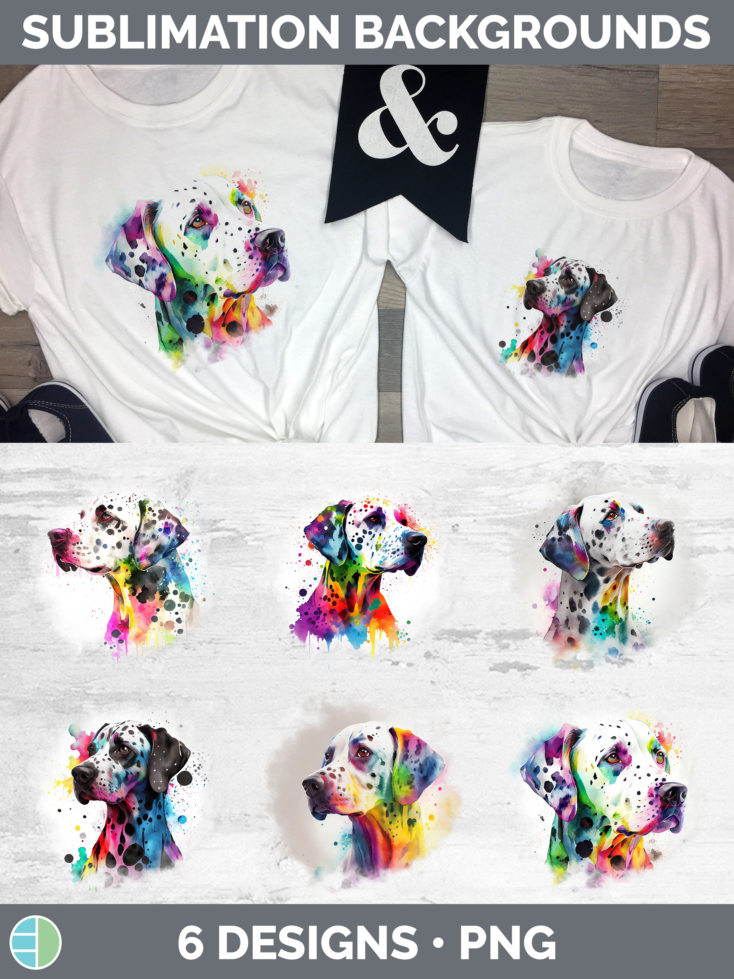 Rainbow Dalmatian Dog Grunge Background | Sublimation Distre