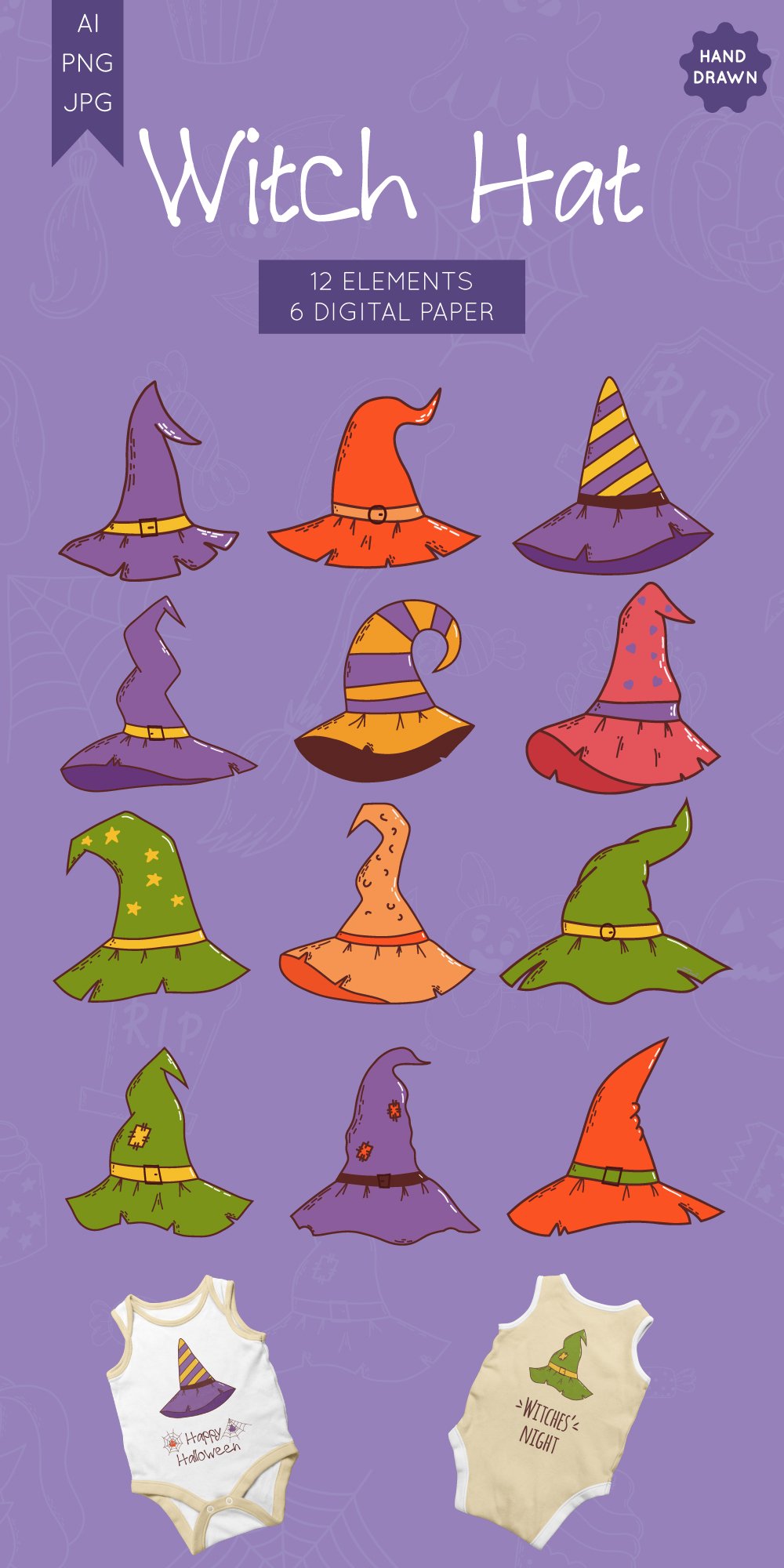 Halloween Witch hat PNG clipart bundle