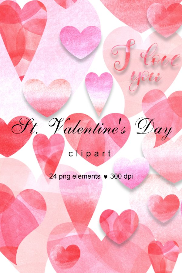 Watercolor Hearts Clipart - Valentine's Day Clipart - PNG