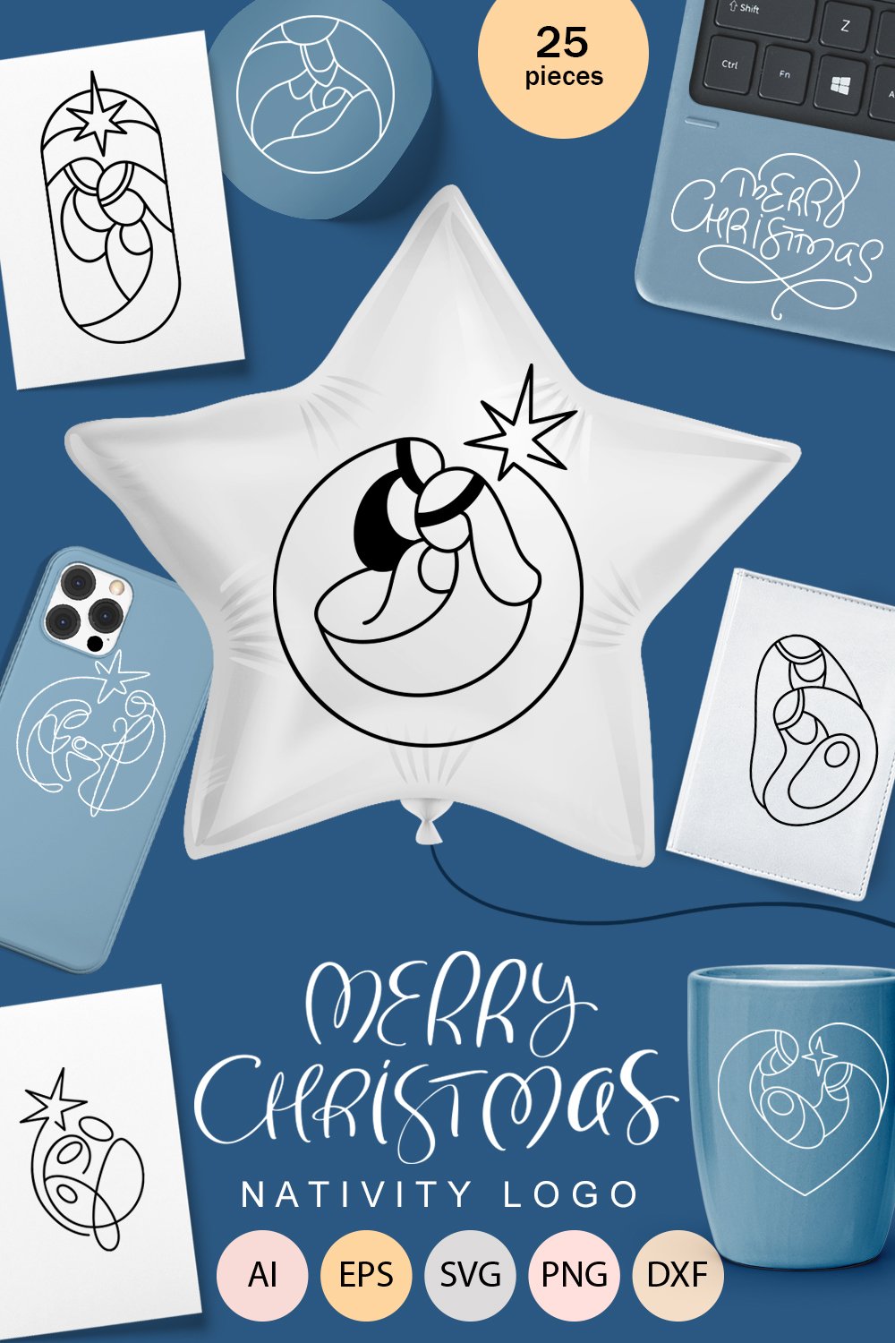 Merry Christmas Nativity Logo SVG