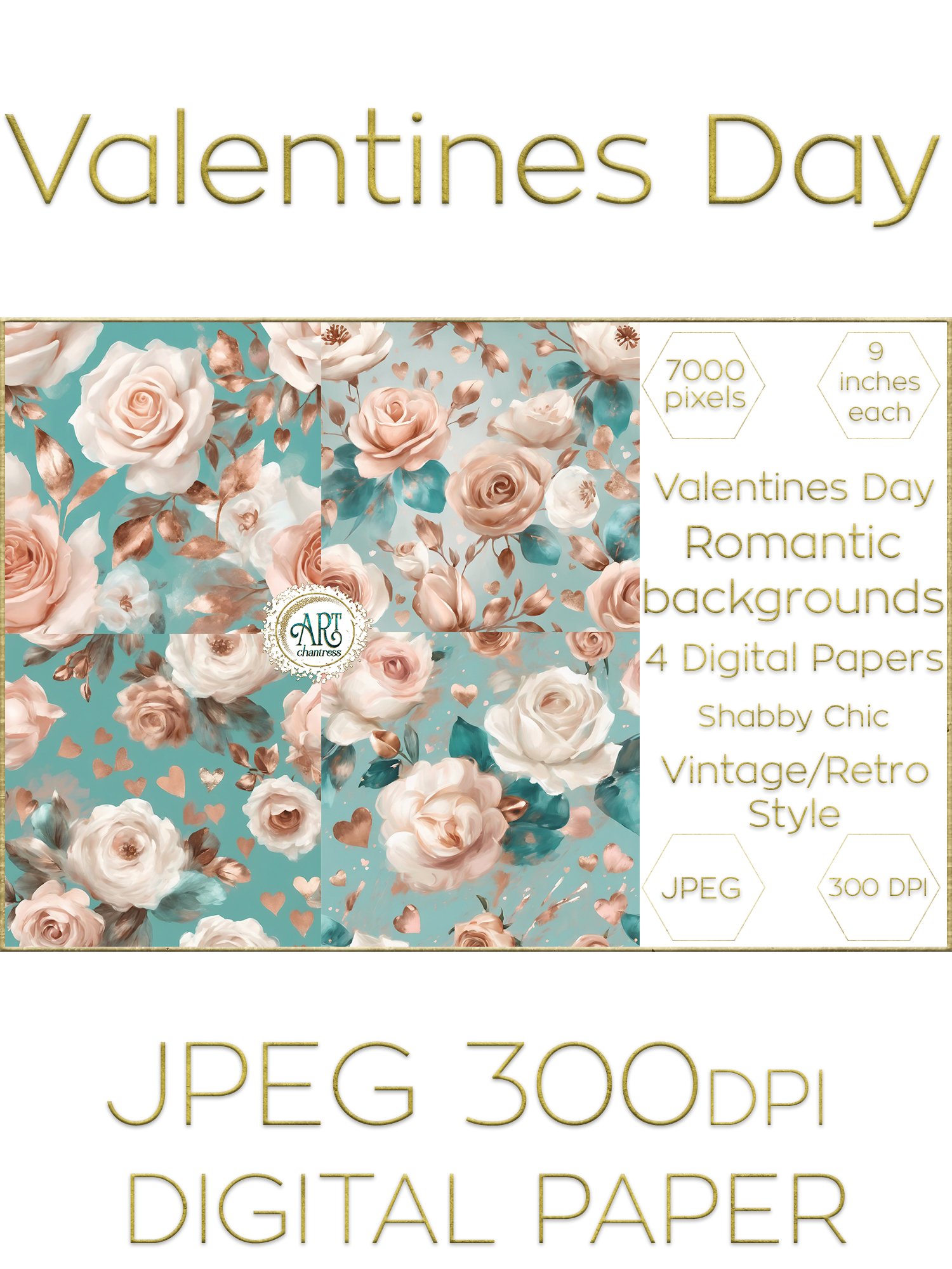 Valentines Day Roses Illustration Digital Papers Floral