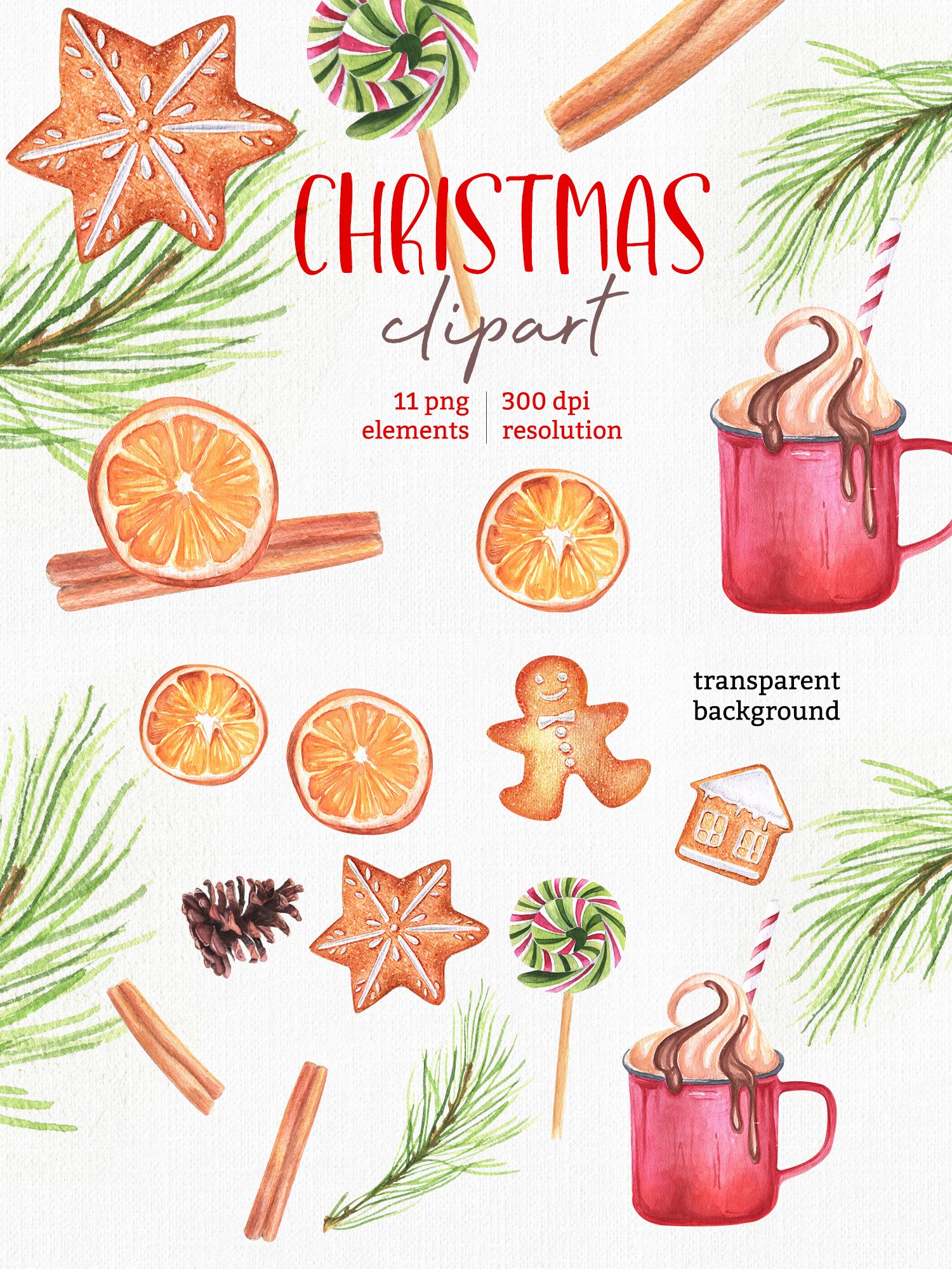 Christmas Watercolor Clipart. Gingerbread Cookies.