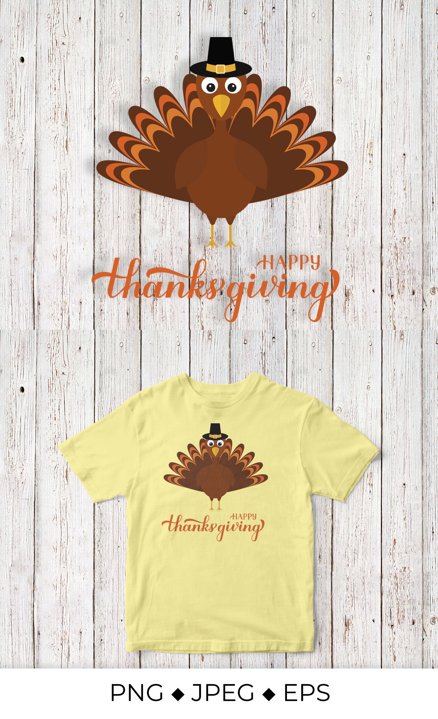 Happy Thanksgiving calligraphy lettering with cute turkey