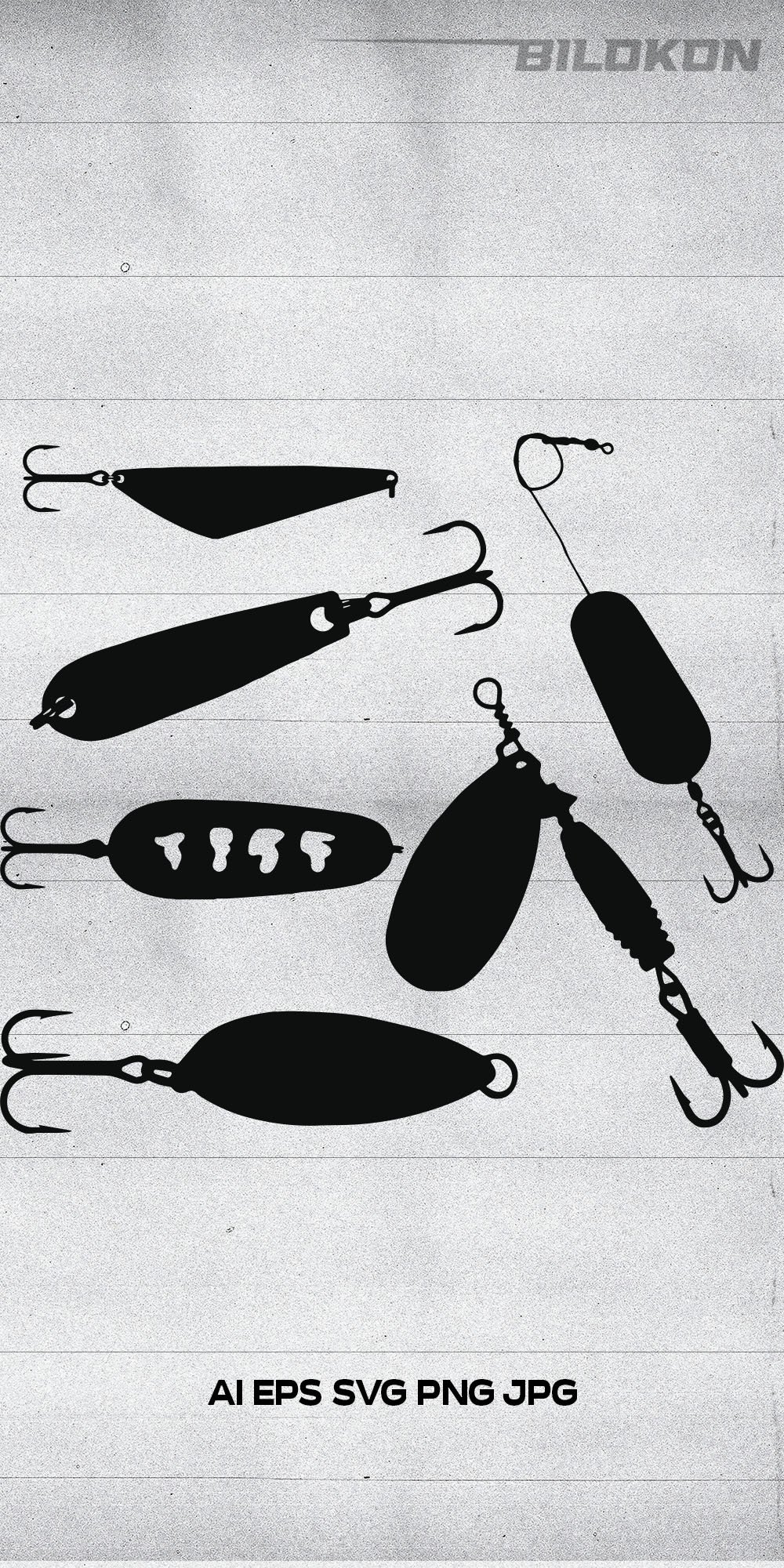 Fishing baits set silhouette, Set of Fishing Lures, SVG