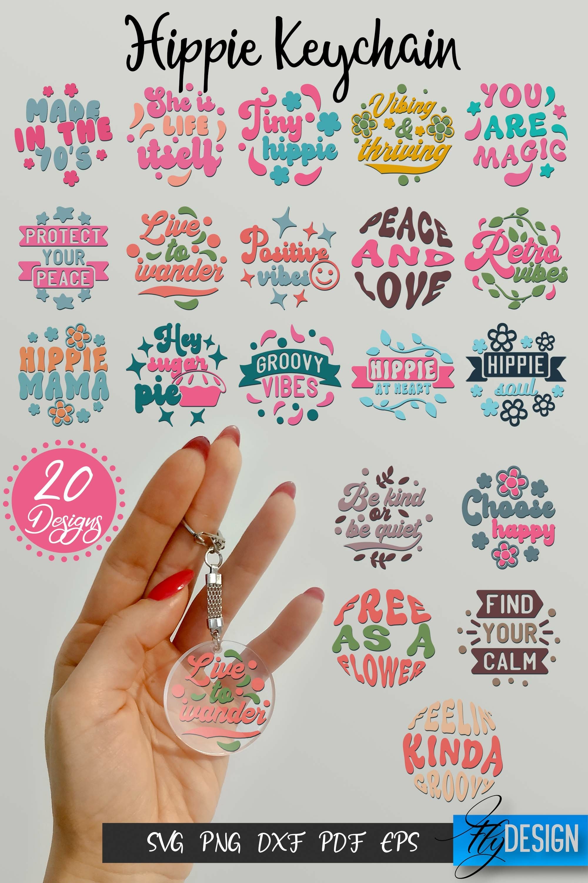 Hippie Keychain SVG Bundle | Peace and Love SVG | Keyring