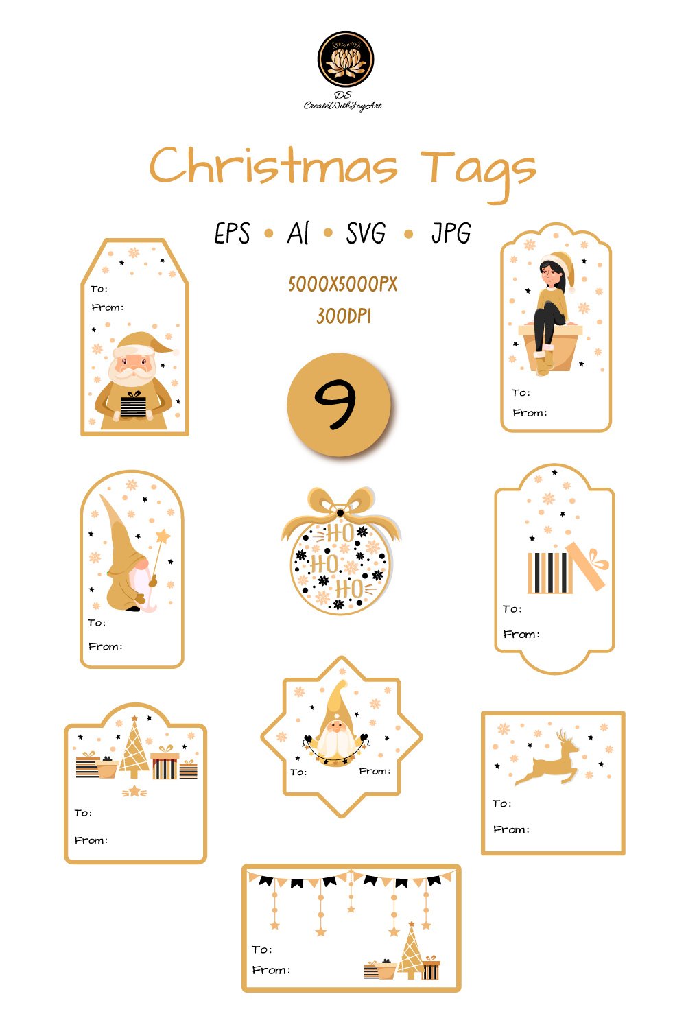Merry Christmas and Happy New Year gift tag set