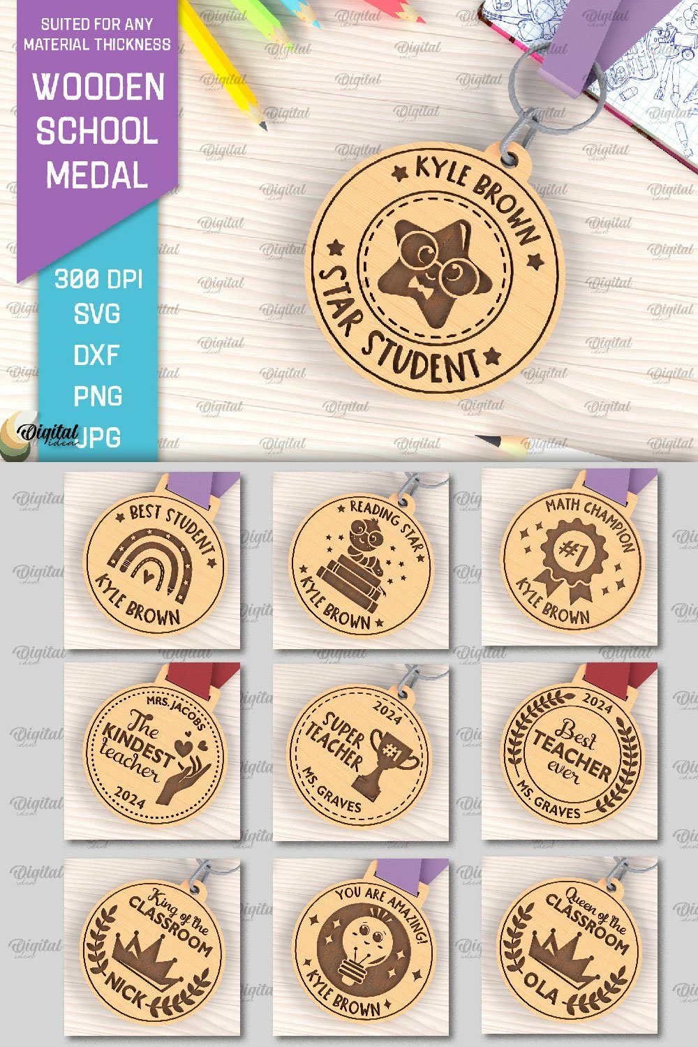 Laser Cut Wooden School Medals Bundle. School Medals SVG