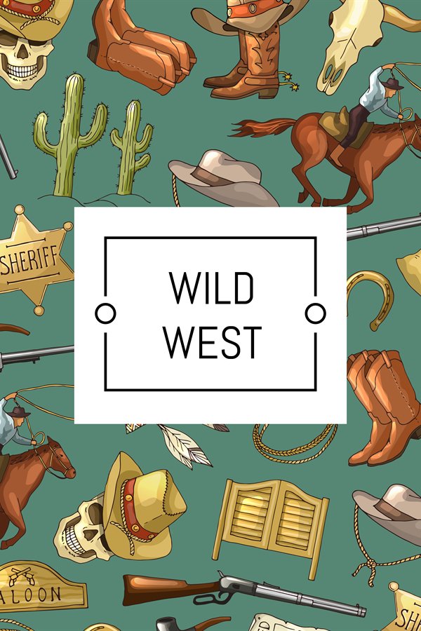 Vector hand drawn wild west cowboy background with place for