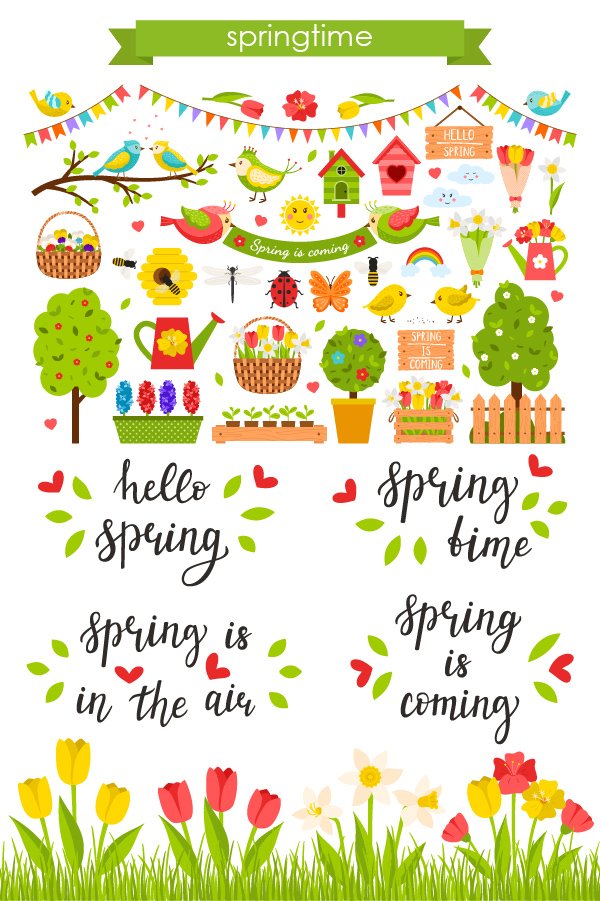 Spring vector collection of design elements EPS PNG.