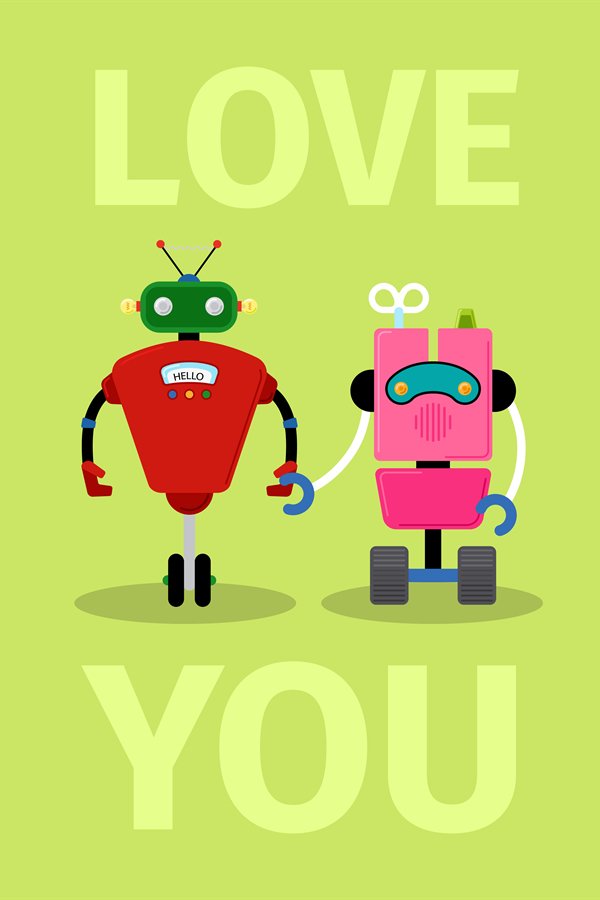 Love you card with robots