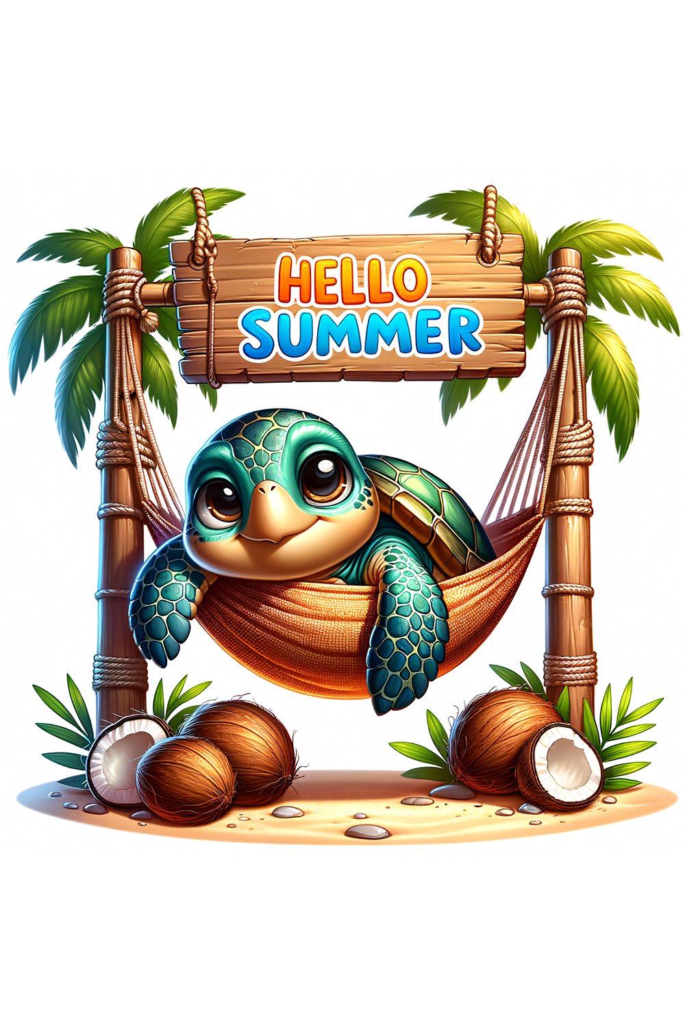 Turtle in Hammock, Hello Summer JPG sublimation Design