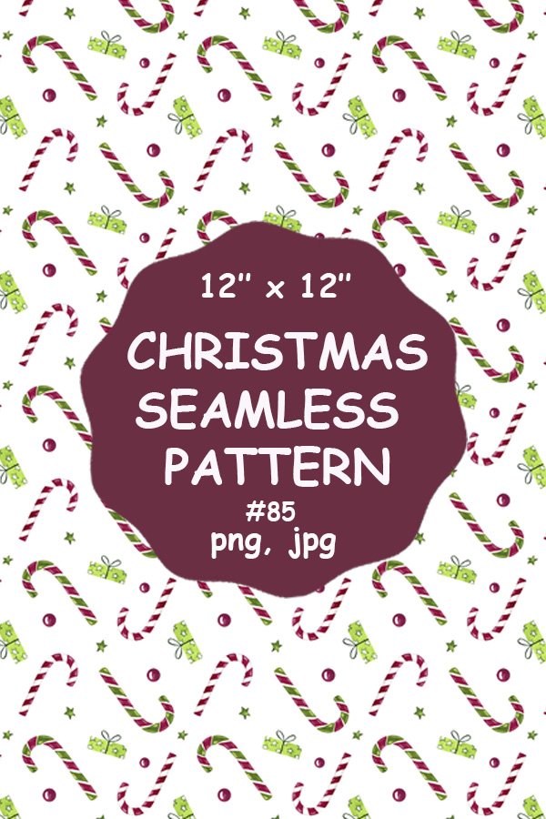 Seamless pattern with candy canes 12x12 inches
