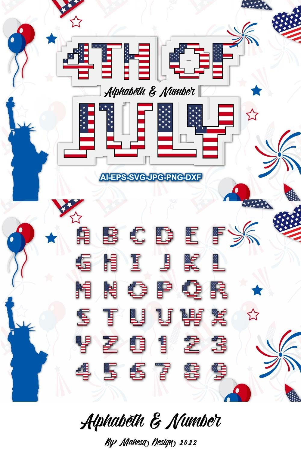 4th Of July Alphabet And Number - 36 Character Sublimation