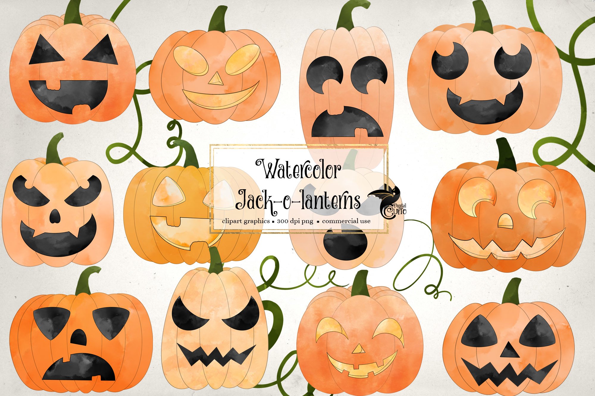 Watercolor Jack o Lanterns Clipart (928222)