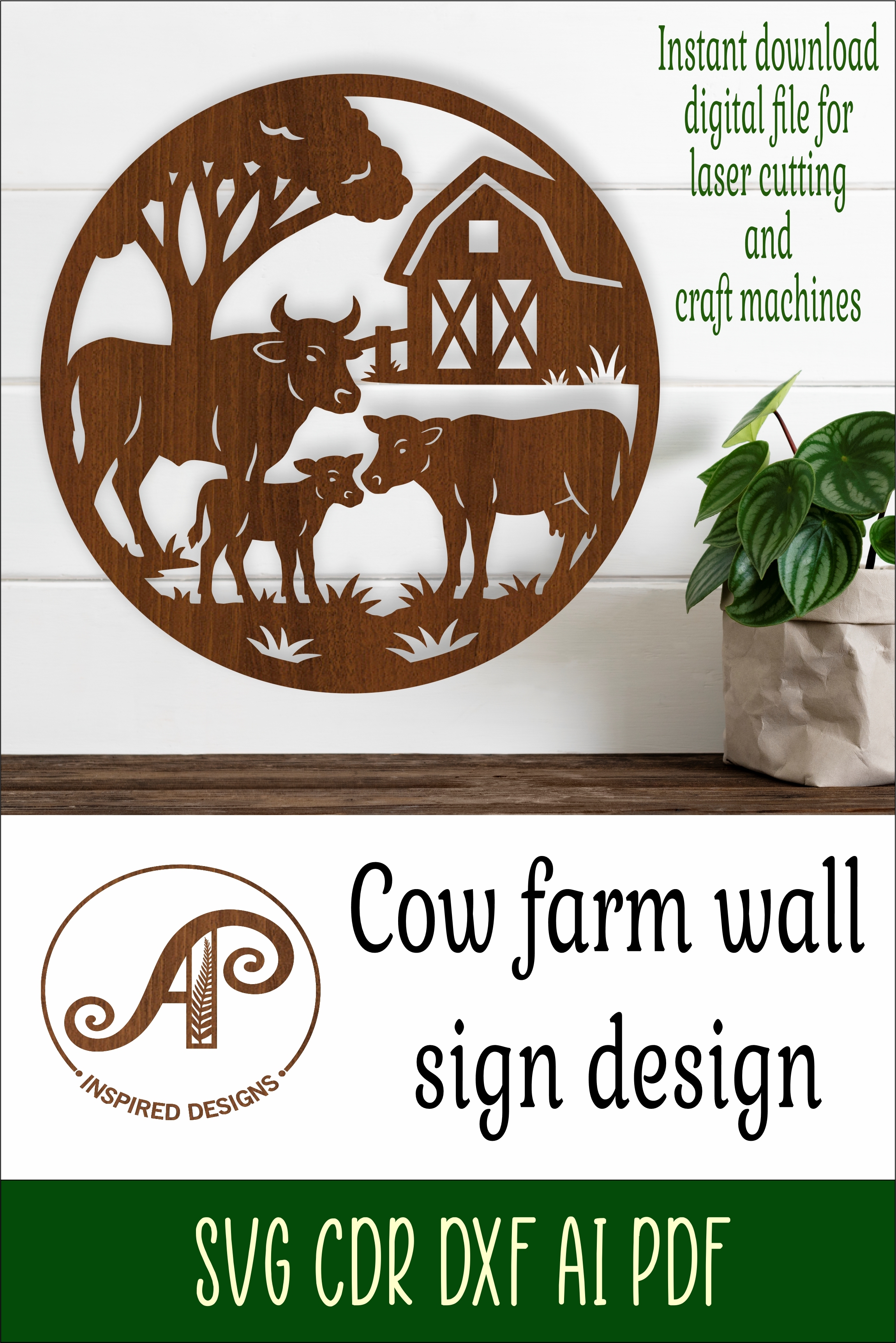 Cows on the farm scene wall sign, SVG file.