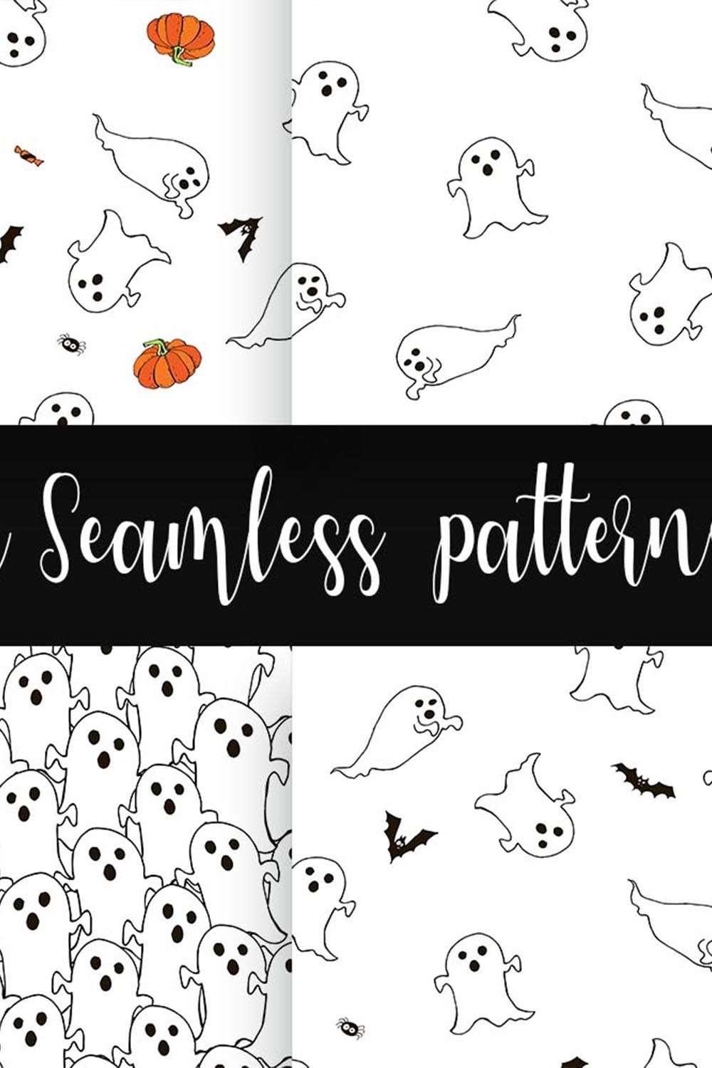 Halloween hand drawn ghost seamless patterns set. PNG, SVG