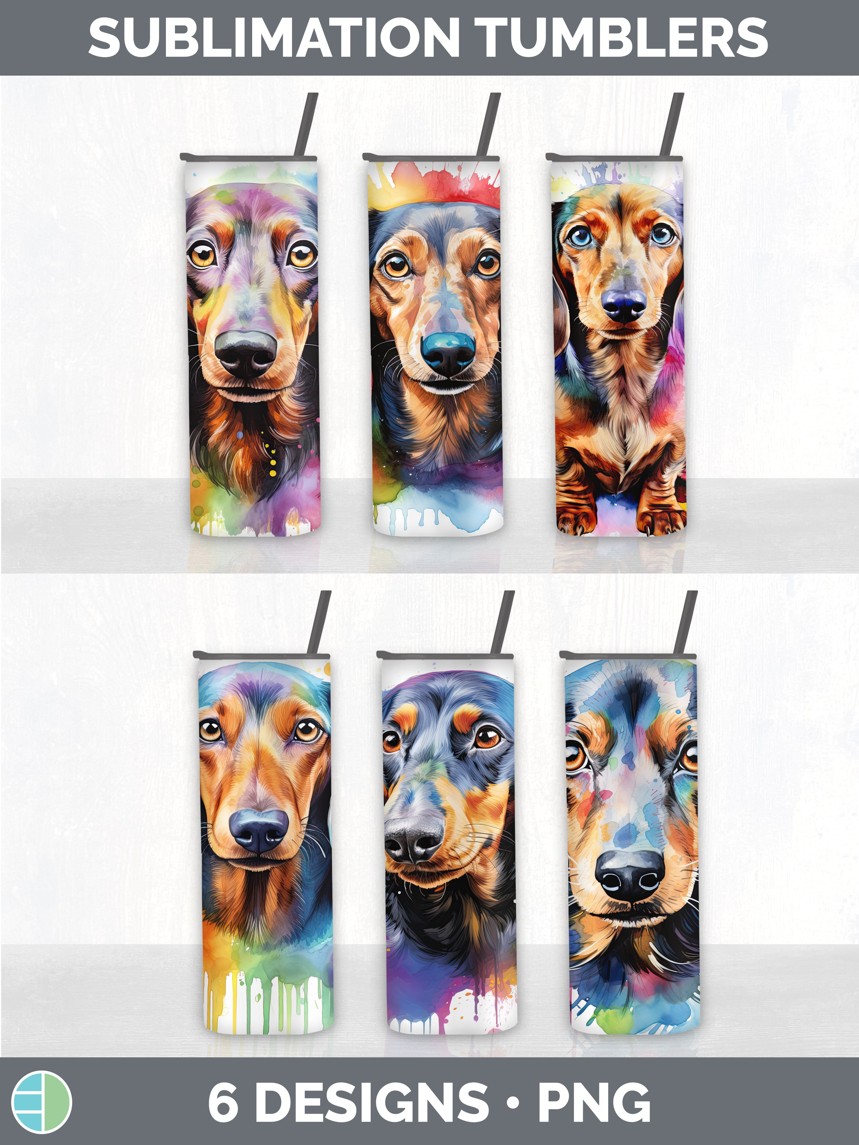 Splat Rainbow Dachshund Dog Tumbler | Sublimation 20 oz Skin
