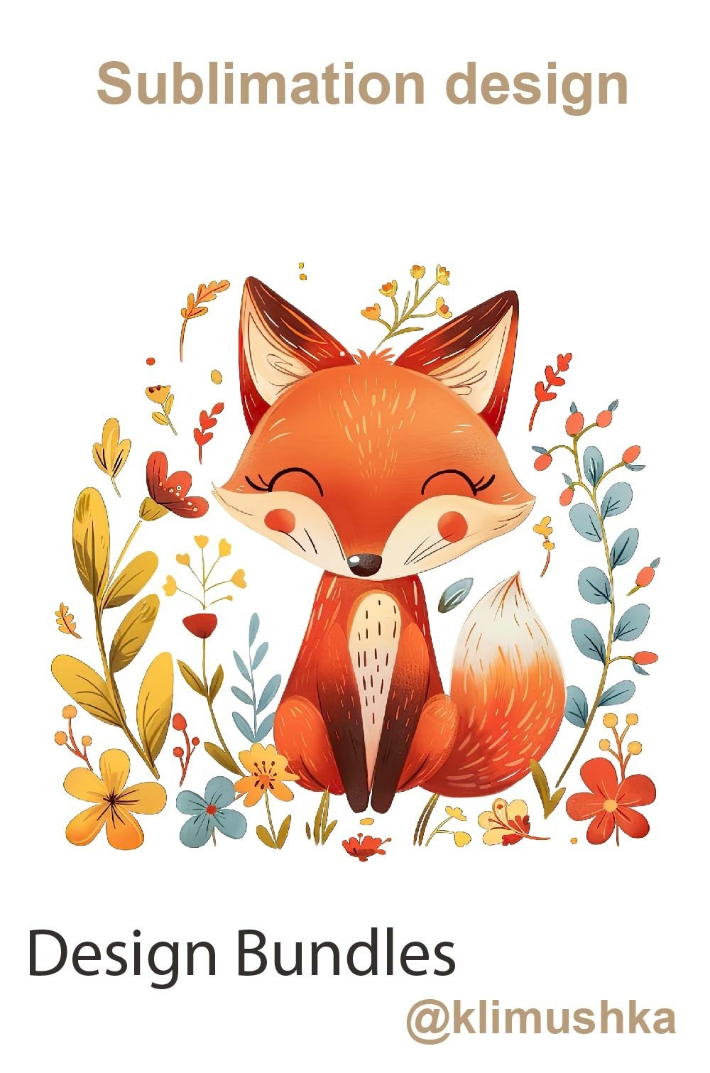 Cute little fox with flowers sublimation | Spring fox clipar