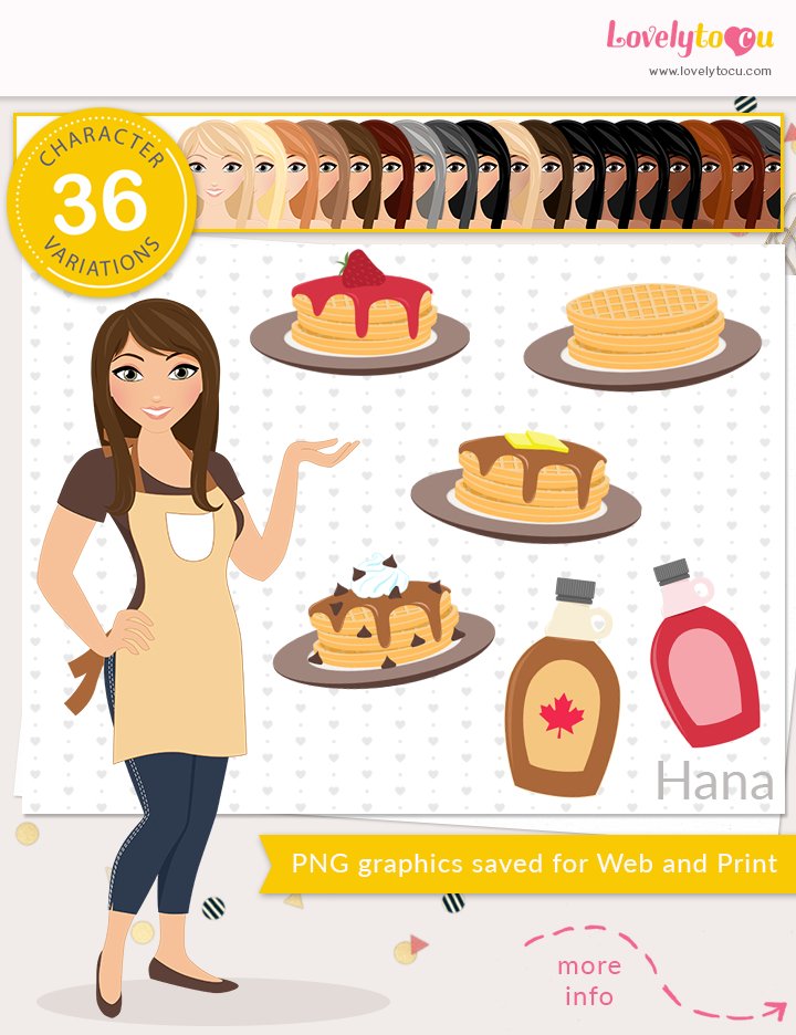 Waffle breakfast woman character clipart - Hana LVK01