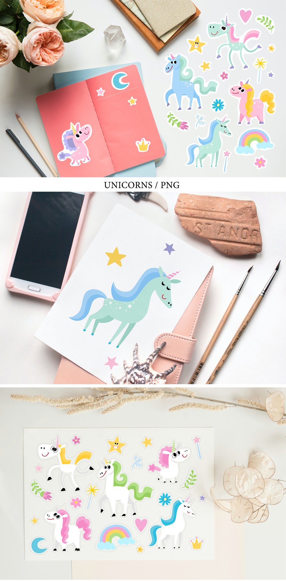 Magical Unicorns sticker bundle - PNG