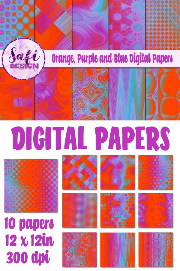 Orange, Purple and Blue Digital Papers