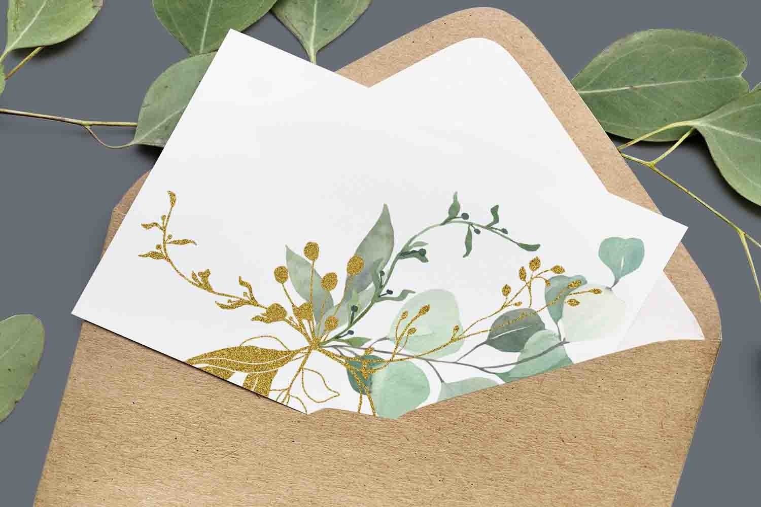 Watercolor Eucalyptus Wreath Clipart. (800259)