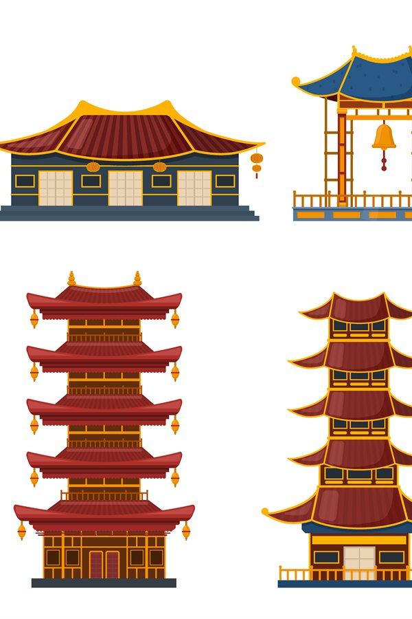 Chinese traditional buildings. Asian traditional buildings,