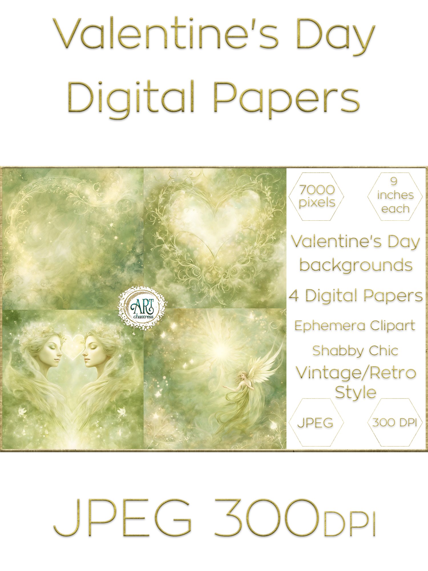 Vintage Valentines Day Digital Papers Shabby Chic (3008616)
