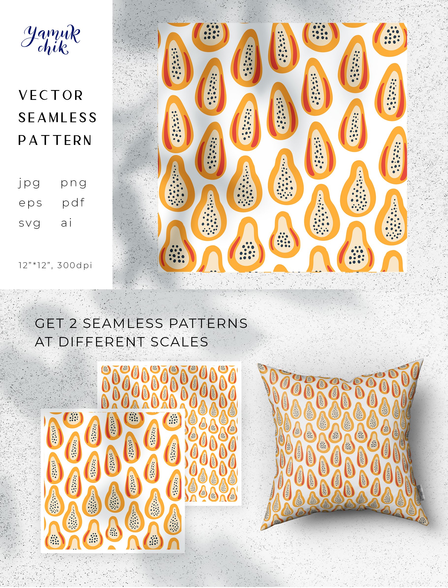 Papaya repeat pattern, Fruit Digital Paper, papaya (1000412)