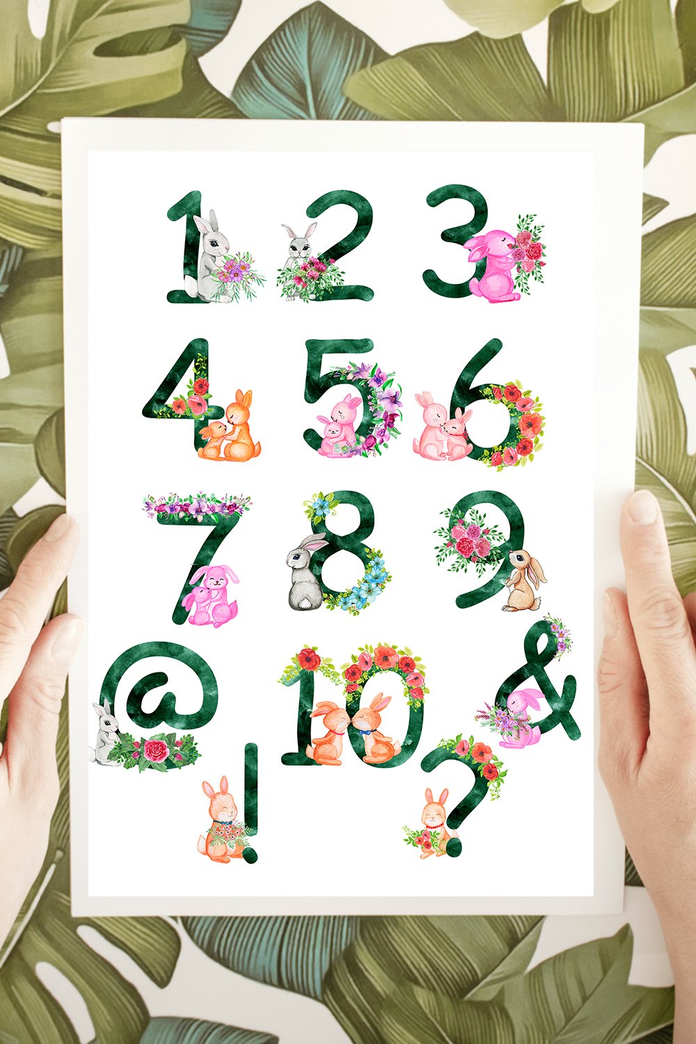 Number Cute Animals Bunny Card,Poster number Sublimation