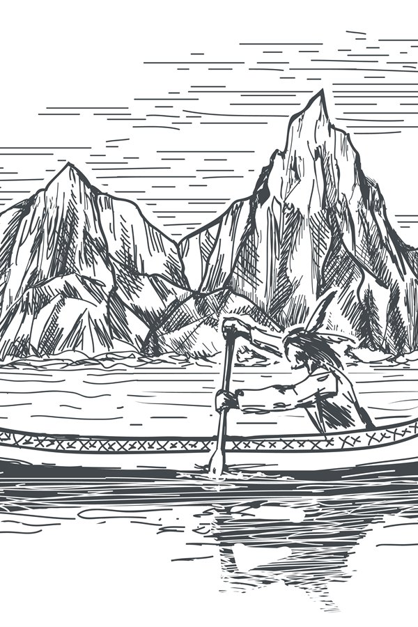 Native american in canoe boat