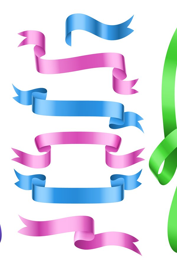 Color ribbons. Vector rolled ribbons collection. Party decor
