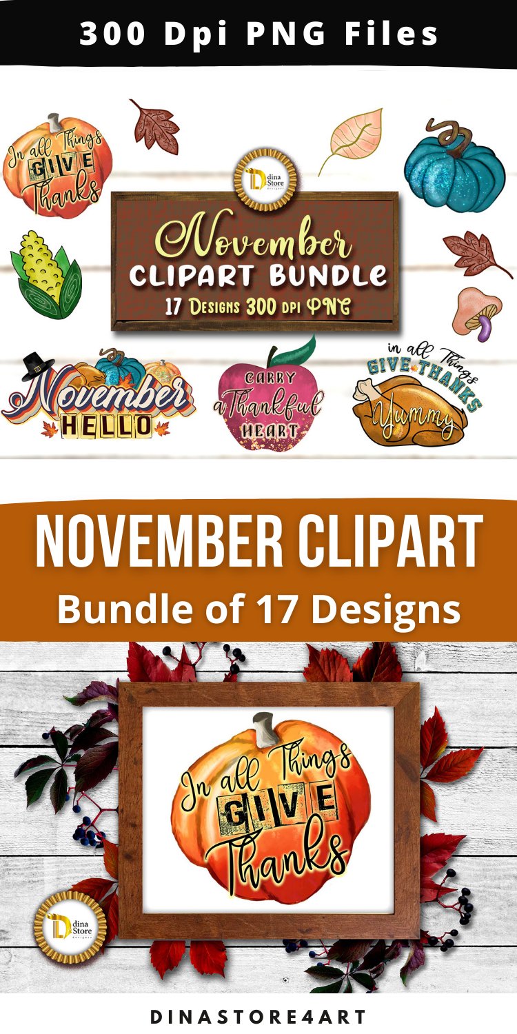 Watercolor November Clipart Bundle | 17 Thanksgiving Clipart