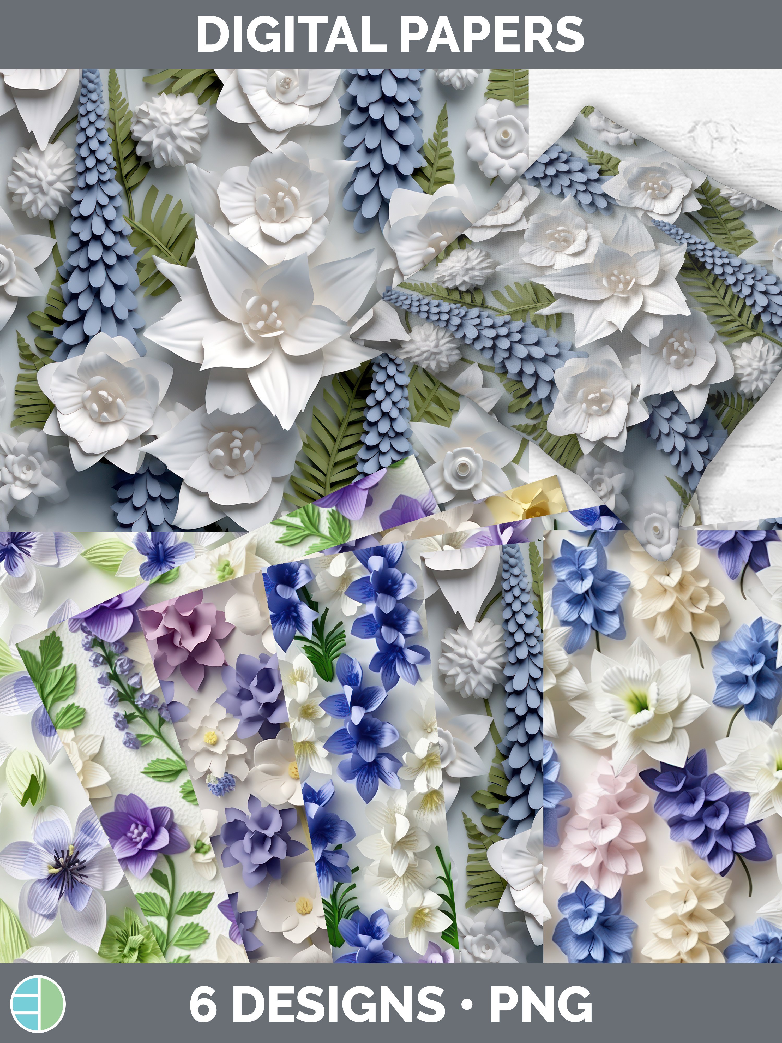 3D Paper Delphinium Flowers Paper Backgrounds | Digital Scra