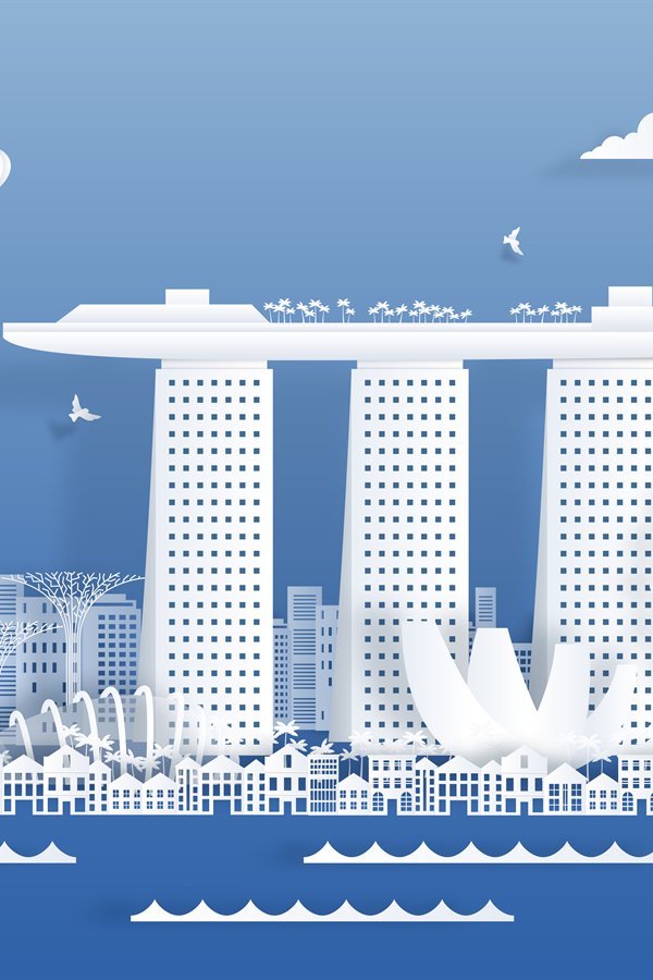 Paper cut Singapore. Famous landmarks and buildings of Singa