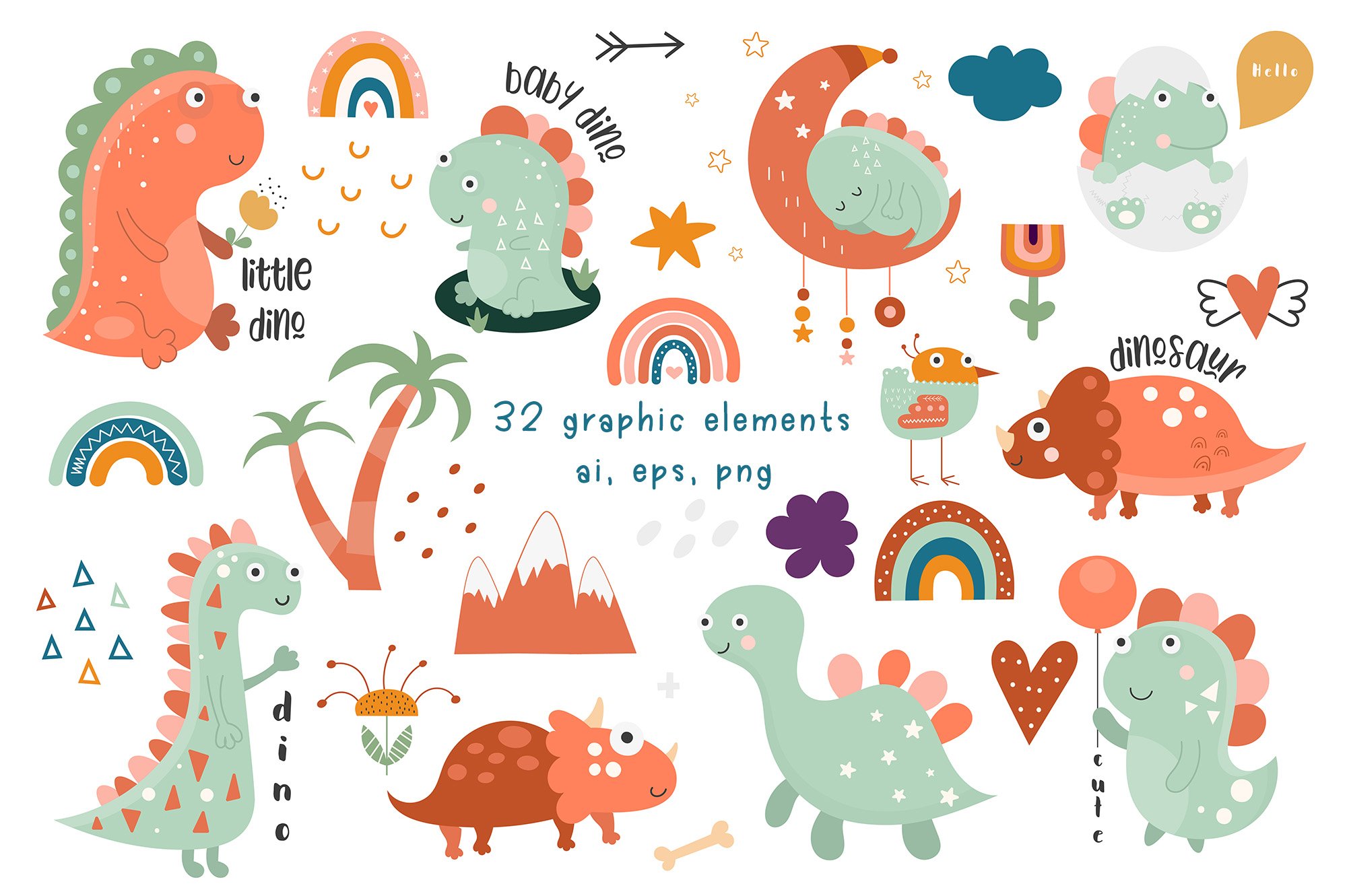 Cute dinosaur nursery art clipart baby dinosaur