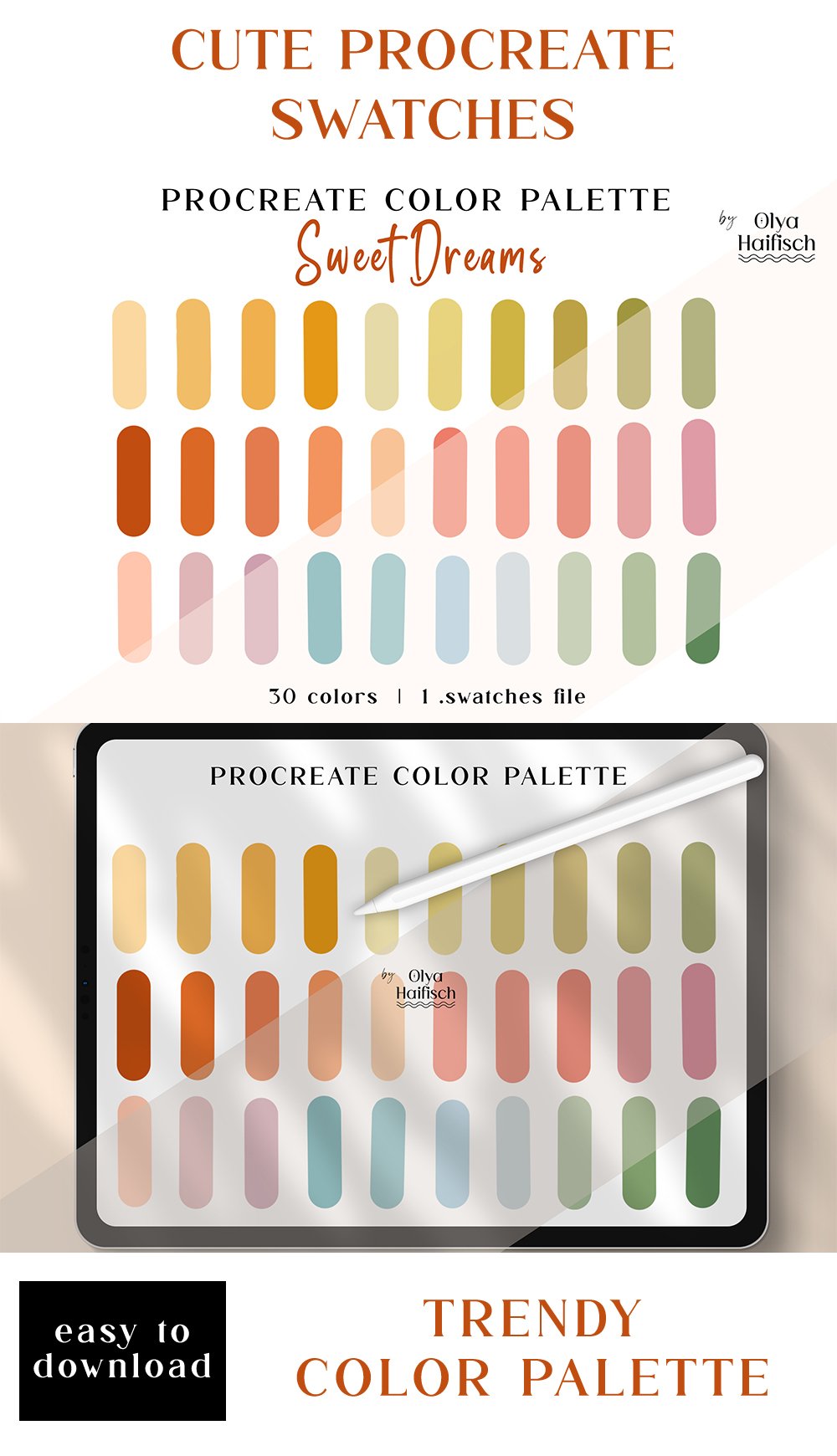 Colorful Procreate Color Palette. Light Color Swatches