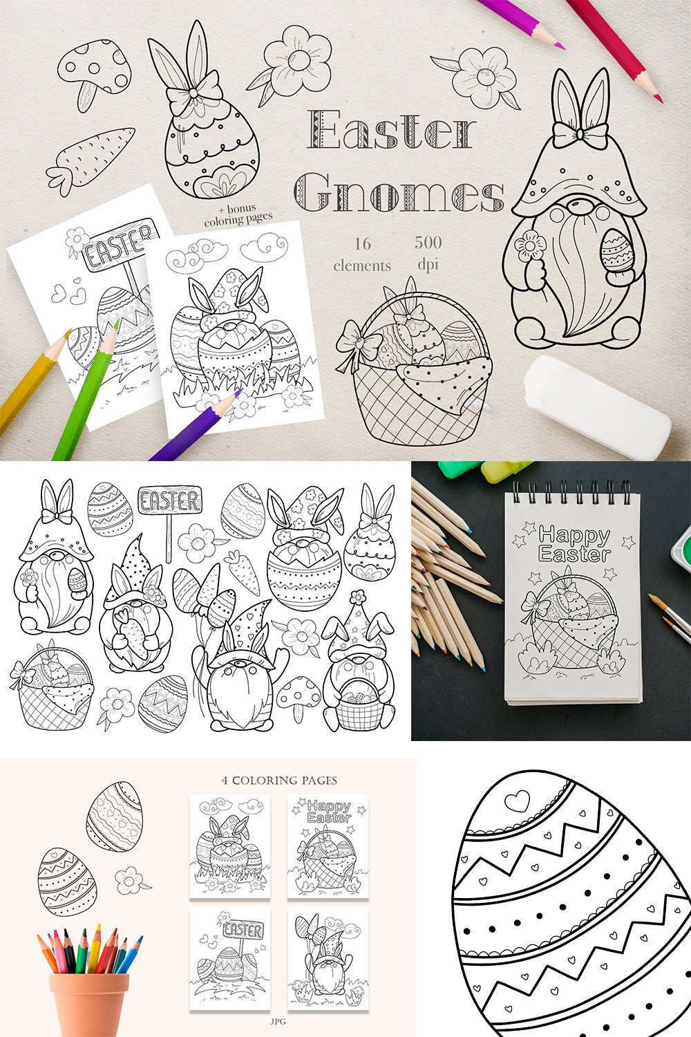 Easter Gnome Silhouette, Easter Coloring Pages