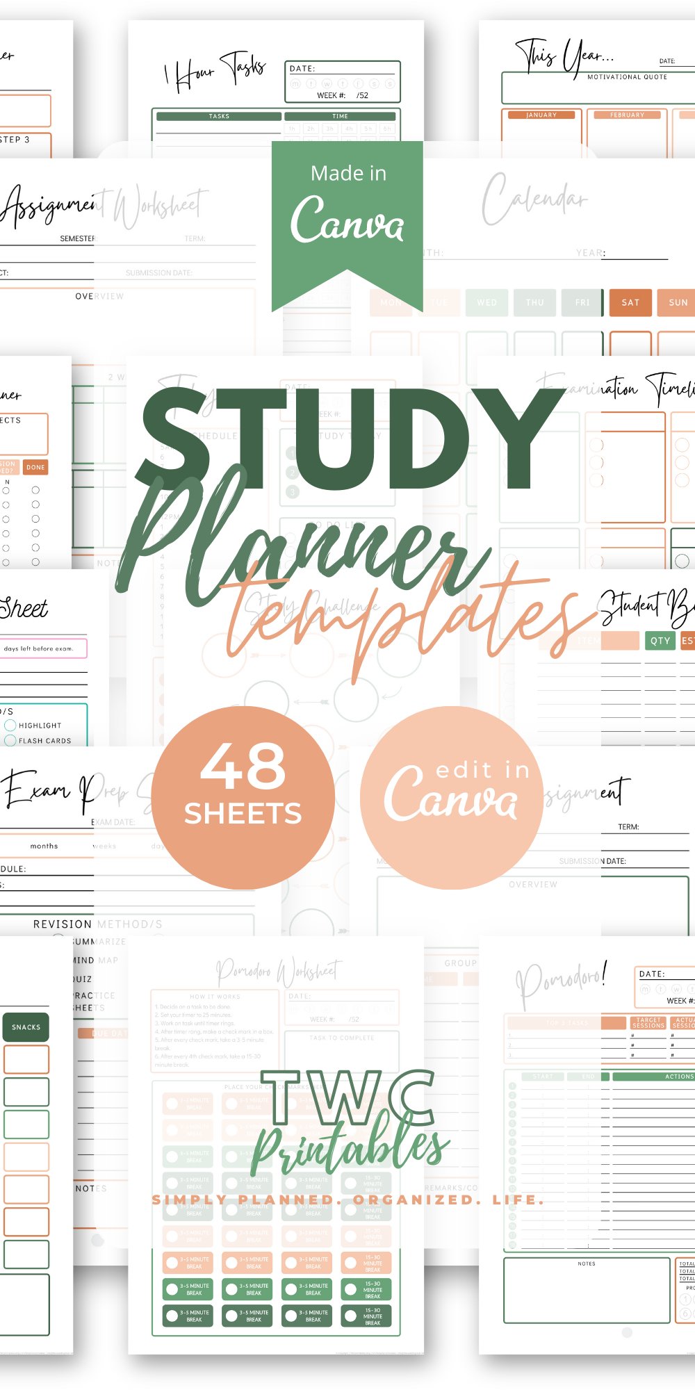 Study planner canva templates