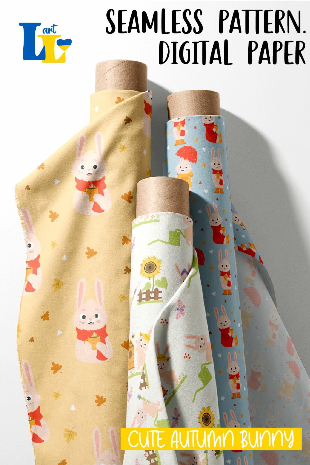 Rabbit seamless pattern. Digital Paper. Autumn Background