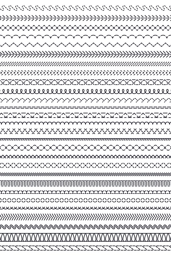 Machine and hand crafted sewing stitch borders. Embroidery s