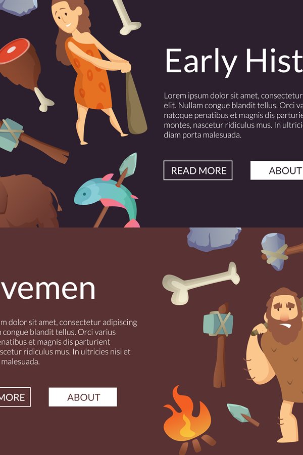 Vector cavemen banners and poster stone age illustration