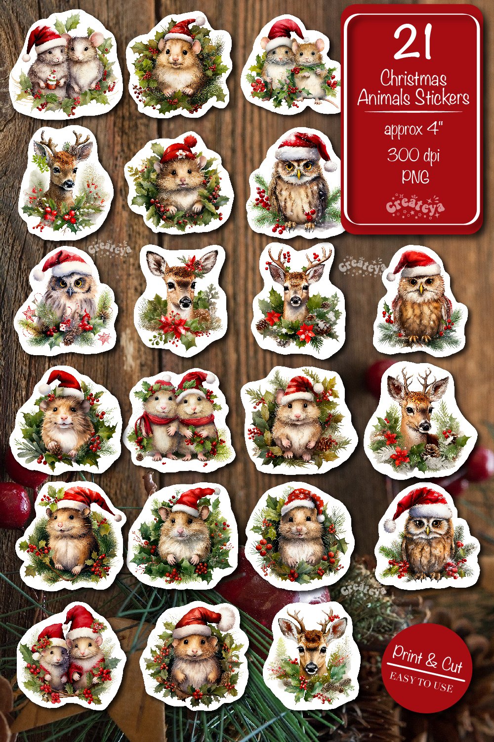 Christmas Stickers png Bundle Animal Stickers Printable