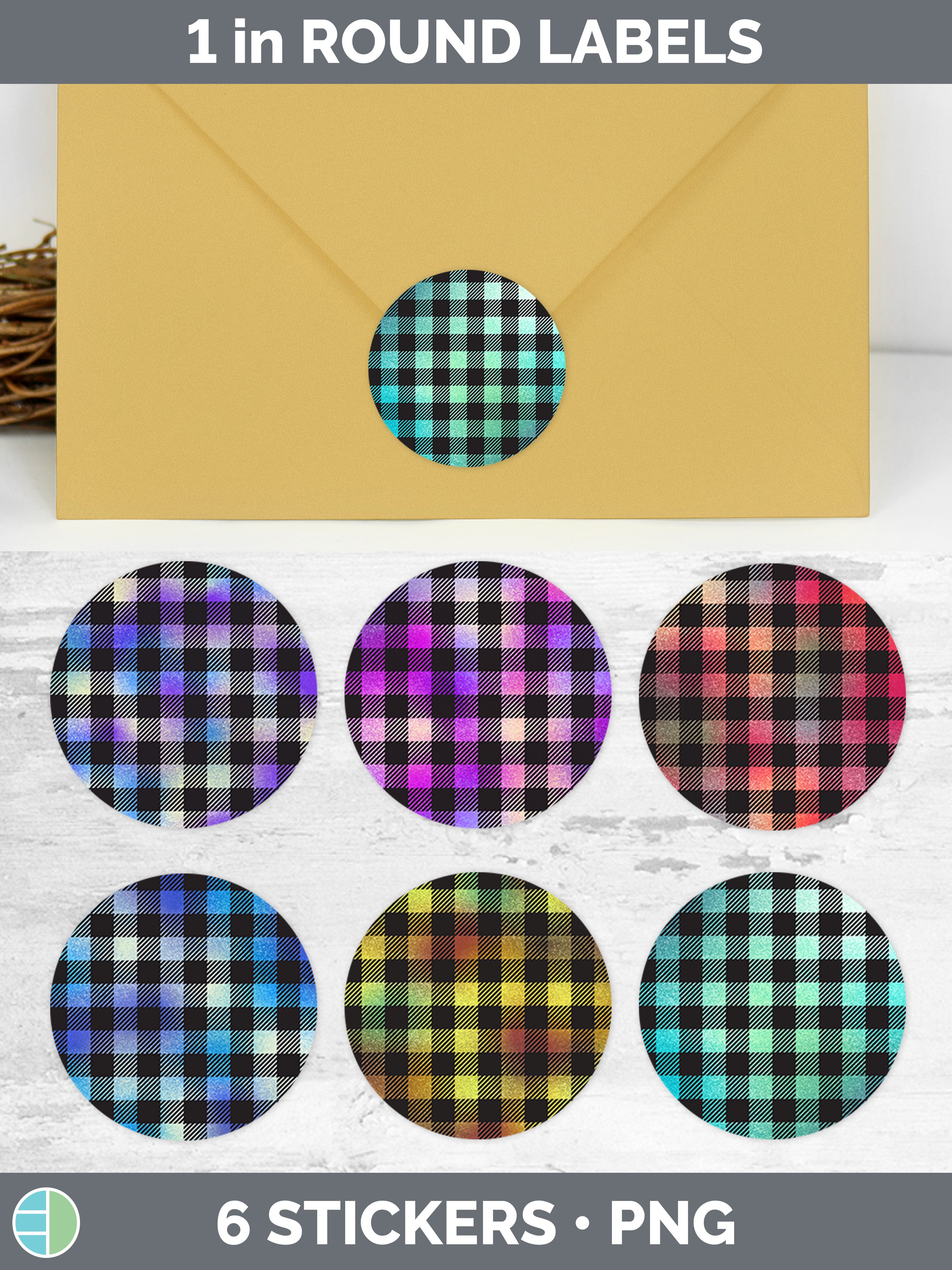 Ombre Buffalo Plaid Stickers | Sticker 1in Round Labels PNG