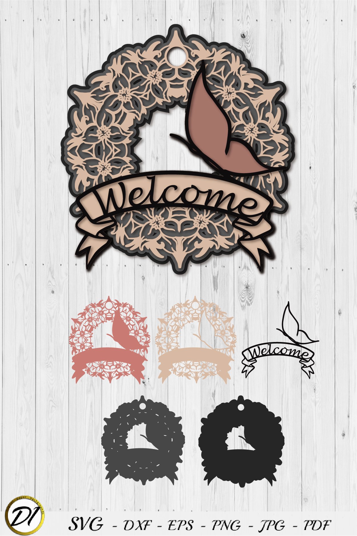 3D Welcome Signs SVG. Flowers round welcome sign. 3d Layered