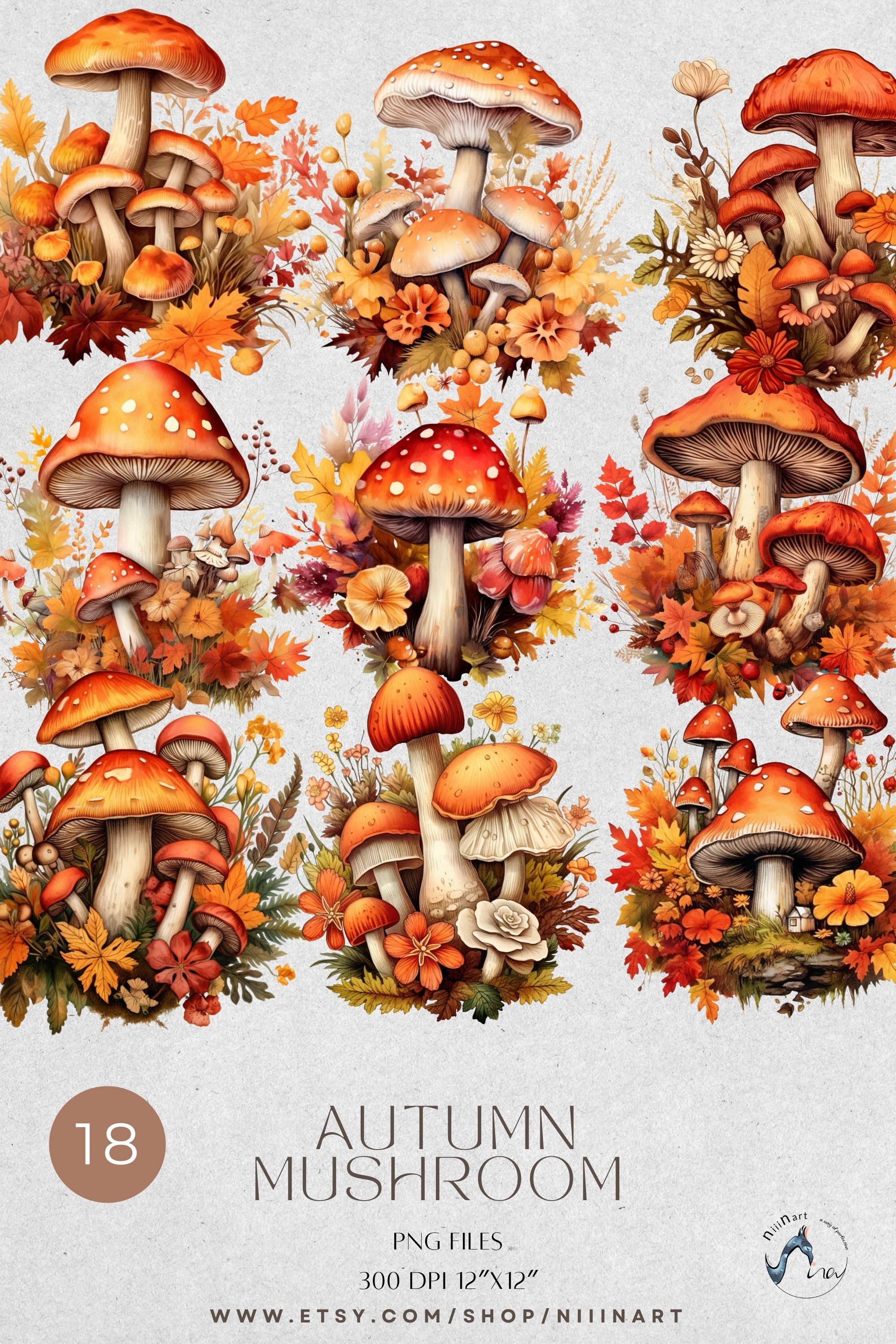 Watercolor autumn Mushroom clipart set, Mushroom PNG